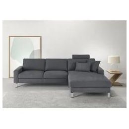 Ecksofa 3C Candy "Lecce, wahlweise PUR-Schaumstoff oder Tonnentaschenfederkern" Sofas Gr. B/H/T: 281 cm x 86 cm x 194 cm, Flachgewebe, Longchair rechts, Sitzaufbau mit Tonnentaschenfederkern, grau (anthrazit) Bett im 2,5-Sitzer, teilmotorische Schlaffunktion Longchair, L-Form