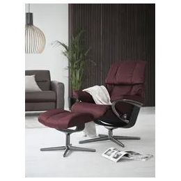 Relaxsessel stressless "Reno" Sessel Gr. Leder BATICK, Cross Base Schwarz-M, Relaxfunktion-Drehfunktion-PlusTMSystem-Gleitsystem-BalanceAdaptTM, B/H/T: 83cm x 100cm x 76cm, rot (bordeaux batick) mit Cross Base, Größe S, M & L, Holzakzent Schwarz