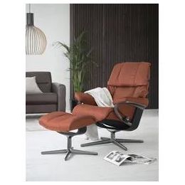 Relaxsessel stressless "Reno" Sessel Gr. Leder PALOMA, Cross Base Schwarz-S, Relaxfunktion-Drehfunktion-PlusTMSystem-Gleitsystem-BalanceAdaptTM, B/H/T: 79cm x 99cm x 75cm, rot (henna paloma) mit Hocker, Cross Base, Größe S, M & L, Holzakzent Schwarz