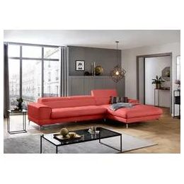 Ecksofa W.Schillig "piedroo" Sofas Gr. B/H/T: 343cm x 70cm x 193cm, Longlife Xtra-Leder Z69, Longchair rechts, mit Kopfteilverstellung-mit motorischer Sitztiefenverstellung, orange (rot z69) Kopfteilverstellung, wahlweise mit Sitztiefenverstellung, Breite 343cm