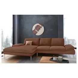 Ecksofa W.Schillig "enjoy&MORE" Sofas Gr. B/H/T: 340cm x 87cm x 185cm, Chenille-Flachgewebe R66, Recamiere links, mit Kopfteilverstellung-mit Armlehnenverstellung-mit Sitztiefenverstellung, braun (copper r66) mit Sitztiefenverstellung, Füße silber matt, Breite 340 cm