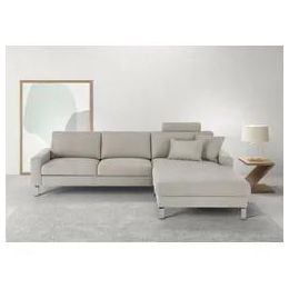 Ecksofa 3C Candy "Lecce, wahlweise PUR-Schaumstoff oder Tonnentaschenfederkern" Sofas Gr. B/H/T: 281 cm x 86 cm x 194 cm, Easy care, Longchair rechts, Sitzaufbau mit Tonnentaschenfederkern, grau (hellgrau) Bett im 2,5-Sitzer, teilmotorische Schlaffunktion Longchair, L-Form