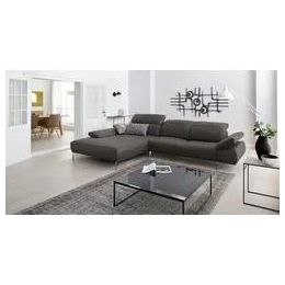 Ecksofa W.Schillig "levi" Sofas Gr. B/H/T: 344cm x 80cm x 207cm, Flachgewebe S22, Longchair links, mit Kopfteilverstellung-mit Armlehnenverstellung-mit motorischer Sitztiefenverstellung, grau (anthrazit s22) inklusive Kopfstützenverstellung & Seitenteilverstellung, Breite 344cm