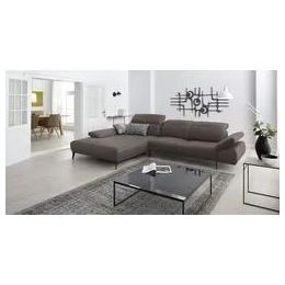 Ecksofa W.Schillig "levi" Sofas Gr. B/H/T: 344cm x 80cm x 207cm, Flachgewebe S22, Longchair links, mit Kopfteilverstellung-mit Armlehnenverstellung-mit motorischer Sitztiefenverstellung, braun (tobacco s22) inklusive Kopfstützenverstellung & Seitenteilverstellung, Breite 344cm