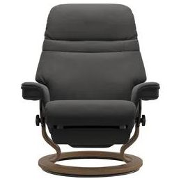 Relaxsessel stressless "Sunrise" Sessel Gr. Leder PALOMA, PowerTM Leg & Back-mit Akku-Classic Base Eiche, Relaxfunktion-Drehfunktion-Integrierte Fußstütze-PlusTMSystem, B/H/T: 79cm x 103cm x 78cm, grau (rock paloma) elektrisch verstellbar, optional 2-motorisch, Größe M & L