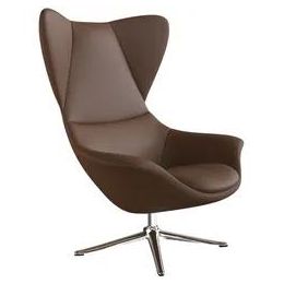 Ohrensessel FLEXLUX "Stilo Relaxsessel, TV-Sessel" Sessel Gr. Echtleder, B/H/T: 90 cm x 115 cm x 88 cm, braun (modern cognac brown) Solitär, Stil-Ikone, drehbar, Fuß Aluminium