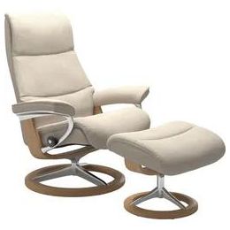 Relaxsessel stressless "View" Sessel Gr. Struktur fein JASMINE, Cross Base Eiche, Relaxfunktion-Drehfunktion-PlusTMSystem-Gleitsystem-BalanceAdaptTM, B/H/T: 78cm x 108cm x 78cm, beige (beige jasmine) mit Signature Base, Größe S,Gestell Eiche