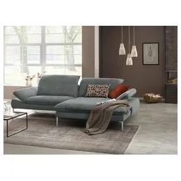 Ecksofa W.Schillig "enjoy&MORE" Sofas Gr. B/H/T: 294cm x 87cm x 185cm, Chenille-Flachgewebe R66, Recamiere rechts, mit Kopfteilverstellung-mit Armlehnenverstellung-mit Sitztiefenverstellung, blau (niagara r66) mit Sitztiefenverstellung, Füße Chrom glänzend, Breite 294 cm