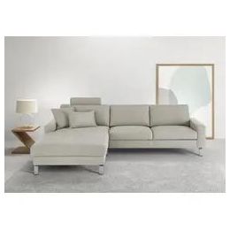 Ecksofa 3C Candy "Lecce, wahlweise PUR-Schaumstoff oder Tonnentaschenfederkern", grau (hellgrau), B:281cm H:86cm T:194cm, 100% Polyester, Sofas, Bett im 2,5-Sitzer, teilmotorische Schlaffunktion im Longchair, L-Form