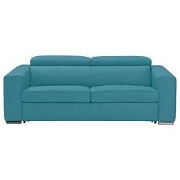 Schlafsofa Egoitaliano "Cabiria, Design und super Sitz- Liegekomfort" Sofas Gr. B/H/T: 226cm x 97cm x 103cm, Leder BULL, blau (türkis) Sofa inkl. Schlaffunktion, Kopfteile verstellbar, mit Metallfüßen