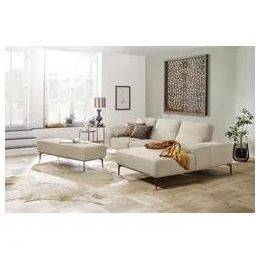 Ecksofa W.Schillig "run" Sofas Gr. B/H/T: 299cm x 88cm x 178cm, Longlife Xtra-Leder Z73, Recamiere rechts, mit Sitztiefenverstellung, beige (elfenbein z73) mit Holzsockel, Füße in Bronze pulverbeschichtet, Breite 299 cm