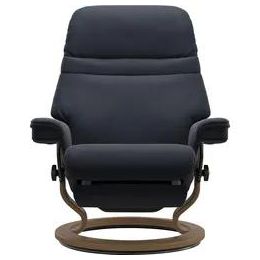 Relaxsessel stressless "Sunrise" Sessel Gr. Leder PALOMA, PowerTM Leg & Back-mit Akku-Classic Base Eiche, Relaxfunktion-Drehfunktion-Integrierte Fußstütze-PlusTMSystem, B/H/T: 79cm x 103cm x 78cm, blau (shadow blue paloma) elektrisch verstellbar, optional 2-motorisch, Größe M & L