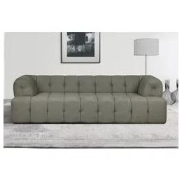 3-Sitzer Inosign "APERIRE B/T/H: 225/100/77 cm" Sofas Gr. B/H/T: 225cm x 77cm x 100cm, Struktur weich, grün (oliv) mit moderner aufwändiger Steppung tiefem Einzug, auch hinten