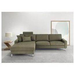 Ecksofa 3C Candy "Lecce, wahlweise PUR-Schaumstoff oder Tonnentaschenfederkern" Sofas Gr. B/H/T: 281 cm x 86 cm x 194 cm, Easy care, Longchair links, Sitzaufbau PUR-Schaumstoff, grün (oliv) Bett im 2,5-Sitzer, teilmotorische Schlaffunktion Longchair, L-Form