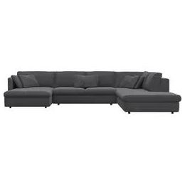 Wohnlandschaft FLEXLUX "Lovane, u-Form, bequem und komfortabel" Sofas Gr. B/H/T: 399cm x 84cm x 272cm, Chenille, langer Schenkel rechts, grau (dervit grey) Weich & anschmiegsam, große Sitztiefe auf Kaltschaum, Dekokissen inkl.