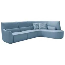 Ecksofa Egoitaliano "Puffy" Sofas Gr. B/H/T: 330cm x 88cm x 205cm, Leder BULL, Ottomane rechts, Ohne Relaxfunktion, blau (himmelblau) mit Ottomane, wahlweise und ohne elektrischer Relaxfunktion