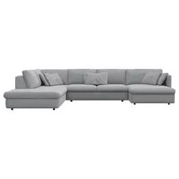 Wohnlandschaft FLEXLUX "Lovane, u-Form, bequem und komfortabel" Sofas Gr. B/H/T: 399cm x 84cm x 272cm, Chenille, langer Schenkel links, grau (sophisto grey) Weich & anschmiegsam, große Sitztiefe auf Kaltschaum, Dekokissen inkl.