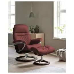 Relaxsessel stressless "Sunrise" Sessel Gr. Leder PALOMA, Relaxfunktion-Drehfunktion-PlusTMSystem-Gleitsystem-BalanceAdaptTM, B/H/T: 92cm x 105cm x 80cm, rot (cherry paloma) mit Signature Base, Größe L, Gestell Braun