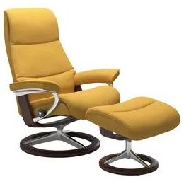 Relaxsessel stressless "View" Sessel Gr. ROHLEDER Stoff Q2 FARON, Cross Base Braun, Relaxfunktion-Drehfunktion-PlusTMSystem-Gleitsystem-BalanceAdaptTM, B/H/T: 78cm x 108cm x 78cm, gelb (gelb q2 faron) mit Signature Base, Größe S,Gestell Braun