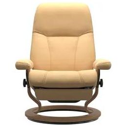 Relaxsessel stressless "Consul" Sessel Gr. Leder BATICK, PowerTM Leg & Back-Classic Base Eiche-L, Relaxfunktion-Drehfunktion-Integrierte Fußstütze-PlusTMSystem, B/H/T: 85cm x 100cm x 77cm, gelb elektrisch verstellbar, optional 2-motorisch, Größe M & L