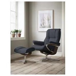 Relaxsessel stressless "Mayfair" Sessel Gr. Leder PALOMA, Cross Base Braun, Relaxfunktion-Drehfunktion-PlusTMSystem-Gleitsystem-BalanceAdaptTM, B/H/T: 92cm x 103cm x 79cm, blau (shadow blue paloma) mit Hocker, Cross Base, Größe S, M & L, Holzakzent Braun