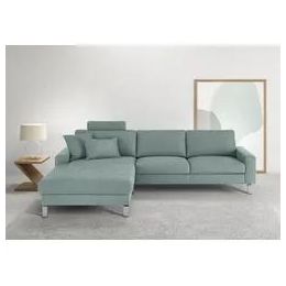 Ecksofa 3C Candy "Lecce, wahlweise PUR-Schaumstoff oder Tonnentaschenfederkern" Sofas Gr. B/H/T: 281 cm x 86 cm x 194 cm, Flachgewebe, Longchair links, Sitzaufbau mit Tonnentaschenfederkern, grün (sage) Bett im 2,5-Sitzer, teilmotorische Schlaffunktion Longchair, L-Form