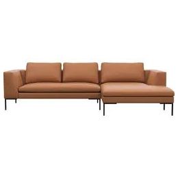 Ecksofa FLEXLUX "Loano" Sofas Gr. B/H/T: 298cm x 86cm x 169cm, Echtleder, Chaiselongue rechts, braun (modern cognac brown) modernes Sofa, frei im Raum stellbar, lose Kissen, Kaltschaum Sitz