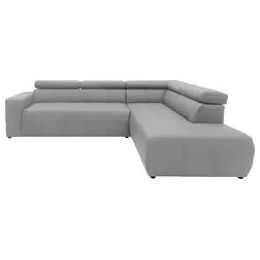 Ecksofa DOMO collection "Brandon L-Form, auch in Leder" Sofas Gr. B/H/T: 275cm x 80cm x 228cm, Leder, Ottomane rechts, ohne Sitztiefenverstellung, ohne Nierenkissen, grau (hellgrau) inklusive Kopfteilverstellung, wahlweise mit Sitztiefenverstellung