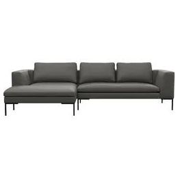 Ecksofa FLEXLUX "Loano" Sofas Gr. B/H/T: 298cm x 86cm x 169cm, Echtleder, Chaiselongue links, grau (warm mineral grey) modernes Sofa, frei im Raum stellbar, lose Kissen, Kaltschaum Sitz