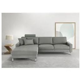 Ecksofa 3C Candy "Lecce, wahlweise PUR-Schaumstoff oder Tonnentaschenfederkern" Sofas Gr. B/H/T: 281 cm x 86 cm x 194 cm, Easy care, Longchair links, Sitzaufbau PUR-Schaumstoff, grau (platin) Bett im 2,5-Sitzer, teilmotorische Schlaffunktion Longchair, L-Form