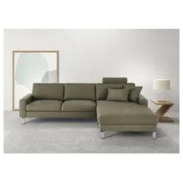 Ecksofa 3C Candy "Lecce, wahlweise PUR-Schaumstoff oder Tonnentaschenfederkern" Sofas Gr. B/H/T: 281 cm x 86 cm x 194 cm, Easy care, Longchair rechts, Sitzaufbau mit Tonnentaschenfederkern, grün (oliv) Bett im 2,5-Sitzer, teilmotorische Schlaffunktion Longchair, L-Form