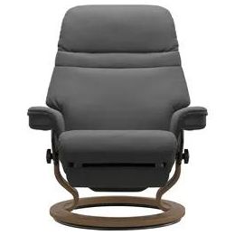 Relaxsessel stressless "Sunrise" Sessel Gr. Leder BATICK, PowerTM Leg & Back-mit Akku-Classic Base Eiche, Relaxfunktion-Drehfunktion-Integrierte Fußstütze-PlusTMSystem, B/H/T: 88cm x 103cm x 78cm, grau (grey batick) elektrisch verstellbar, optional 2-motorisch, Größe M & L