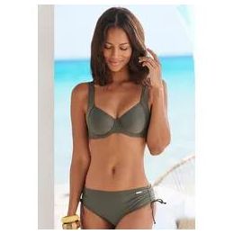 Bügel-Bikini LASCANA, Damen, Gr. 36, Cup B, grün (oliv), Polyamid, unifarben, Bikini-Sets, mit seitlich geraffter Bikinihose