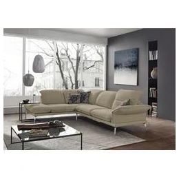 Ecksofa W.Schillig "sherry" Sofas Gr. B/H/T: 302cm x 81cm x 230cm, Flachgewebe W82, Ottomane links, mit Kopfteilverstellung-mit Armlehnenverstellung, beige (ecru w82) mit Kopfstützenverstellung, Metallfüße, Chrom glänzend, Breite 302 cm