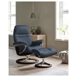 Relaxsessel stressless "Sunrise" Sessel Gr. Leder PALOMA, Relaxfunktion-Drehfunktion-PlusTMSystem-Gleitsystem-BalanceAdaptTM, B/H/T: 92cm x 105cm x 80cm, blau (oxford paloma) mit Signature Base, Größe L, Gestell Braun