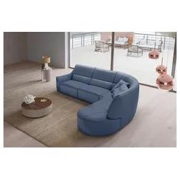 Ecksofa Egoitaliano "Puffy" Sofas Gr. B/H/T: 330cm x 88cm x 205cm, Leder BULL, Ottomane rechts, Ohne Relaxfunktion, blau (ozeanblau) mit Ottomane, wahlweise und ohne elektrischer Relaxfunktion