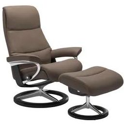 Relaxsessel stressless "View" Sessel Gr. Leder BATICK, Cross Base Schwarz, Relaxfunktion-Drehfunktion-PlusTMSystem-Gleitsystem-BalanceAdaptTM, B/H/T: 82cm x 109cm x 81cm, braun (mole batick) mit Signature Base, Größe M,Gestell Schwarz