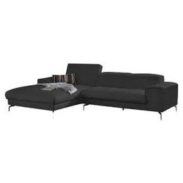 Ecksofa W.Schillig "piedroo" Sofas Gr. B/H/T: 303cm x 70cm x 193cm, Longlife Xtra-Leder Z59, Longchair links, mit Kopfteilverstellung-ohne Sitztiefenverstellung, grau (graphit z59) Kopfteilverstellung, wahlweise mit Sitztiefenverstellung, Breite 303cm