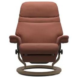 Relaxsessel stressless "Sunrise" Sessel Gr. Leder PALOMA, PowerTM Leg & Back-mit Akku-Classic Base Eiche, Relaxfunktion-Drehfunktion-Integrierte Fußstütze-PlusTMSystem, B/H/T: 88cm x 103cm x 78cm, rot (henna paloma) elektrisch verstellbar, optional 2-motorisch, Größe M & L