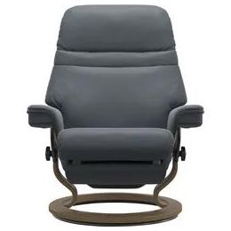 Relaxsessel stressless "Sunrise" Sessel Gr. Leder BATICK, PowerTM Leg & Back-mit Akku-Classic Base Eiche, Relaxfunktion-Drehfunktion-Integrierte Fußstütze-PlusTMSystem, B/H/T: 79cm x 103cm x 78cm, blau (atlantic blue batick) elektrisch verstellbar, optional 2-motorisch, Größe M & L