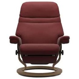 Relaxsessel stressless "Sunrise" Sessel Gr. Leder PALOMA, PowerTM Leg & Back-mit Akku-Classic Base Eiche, Relaxfunktion-Drehfunktion-Integrierte Fußstütze-PlusTMSystem, B/H/T: 88cm x 103cm x 78cm, rot (cherry paloma) elektrisch verstellbar, optional 2-motorisch, Größe M & L