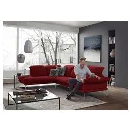 Ecksofa W.Schillig "sherry" Sofas Gr. B/H/T: 302cm x 81cm x 230cm, Flachgewebe W82, Ottomane links, mit Kopfteilverstellung-ohne Armlehnenverstellung, rot (merlot w82) Kopfstützenverstellung, Winkelfüße in Chrom glänzend, Breite 302 cm