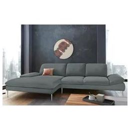 Ecksofa W.Schillig "enjoy&MORE" Sofas Gr. B/H/T: 340cm x 87cm x 185cm, Chenille-Flachgewebe R66, Recamiere links, mit Kopfteilverstellung-mit Armlehnenverstellung-mit Sitztiefenverstellung, blau (niagara r66) mit Sitztiefenverstellung, Füße silber matt, Breite 340 cm