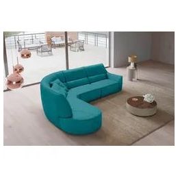 Ecksofa Egoitaliano "Puffy" Sofas Gr. B/H/T: 330cm x 88cm x 205cm, Luxus-Microfaser BLUSH, Ottomane links, Mit Relaxfunktion, blau (teal) mit Ottomane, wahlweise und ohne elektrischer Relaxfunktion