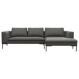 Ecksofa FLEXLUX "Loano" Sofas Gr. B/H/T: 298cm x 86cm x 169cm, Echtleder, Chaiselongue rechts, grau (warm mineral grey) modernes Sofa, frei im Raum stellbar, lose Kissen, Kaltschaum Sitz