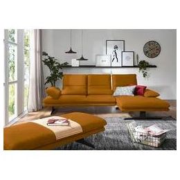 Ecksofa W.Schillig "broadway" Sofas Gr. B/H/T: 291cm x 94cm x 164cm, Stoff S37, Longchair rechts, mit Sitztiefenverstellung-mit Kopfteilverstellung-ohne Seitenteilverstellung, gelb (brandy s37) Sitztiefenverstellung, Kopfteil- & Seitenteilverstellung, Breite 291cm