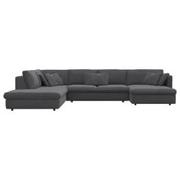 Wohnlandschaft FLEXLUX "Lovane, u-Form, bequem und komfortabel" Sofas Gr. B/H/T: 399cm x 84cm x 272cm, Chenille, langer Schenkel links, grau (dervit grey) Weich & anschmiegsam, große Sitztiefe auf Kaltschaum, Dekokissen inkl.