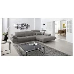 Ecksofa W.Schillig "levi" Sofas Gr. B/H/T: 344cm x 80cm x 207cm, Flachgewebe S22, Longchair rechts, mit Kopfteilverstellung-mit Armlehnenverstellung-mit motorischer Sitztiefenverstellung, grau (grau s22) inklusive Kopfstützenverstellung & Seitenteilverstellung, Breite 344cm