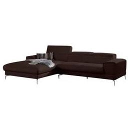 Ecksofa W.Schillig "piedroo" Sofas Gr. B/H/T: 303 cm x 70 cm x 193 cm, Longlife Xtra-Leder Z69, Longchair links, mit Kopfteilverstellung-ohne Sitztiefenverstellung, braun (mocca z69) Kopfteilverstellung, wahlweise mit Sitztiefenverstellung, Breite 303cm