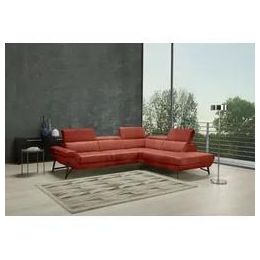 Ecksofa Egoitaliano "Narcisa, Design und Sitzkomfort der Extraklasse" Sofas Gr. B/H/T: 287cm x 96cm x 225cm, Luxus-Microfaser Lederoptik, Ottomane rechts, rot (marsala) mit verstellbaren Kopfstützen für noch mehr Komfort, L-Form